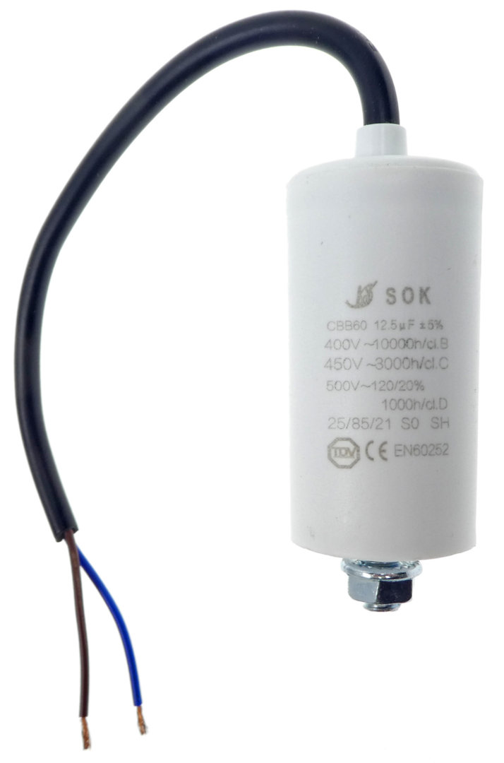 Start capacitor 12.5 µF, cable - fhp.fi - appliance spare parts