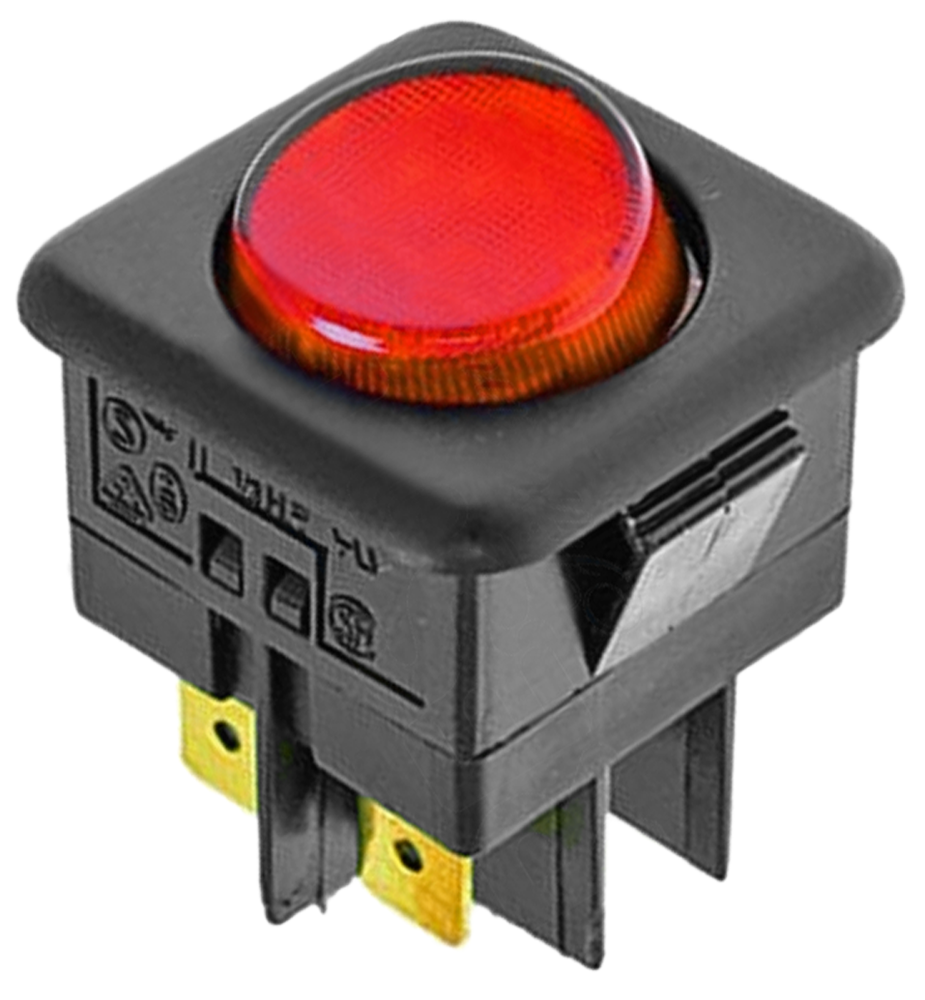 Switch 25x27mm with red indicator light - fhp.fi - appliance spare parts