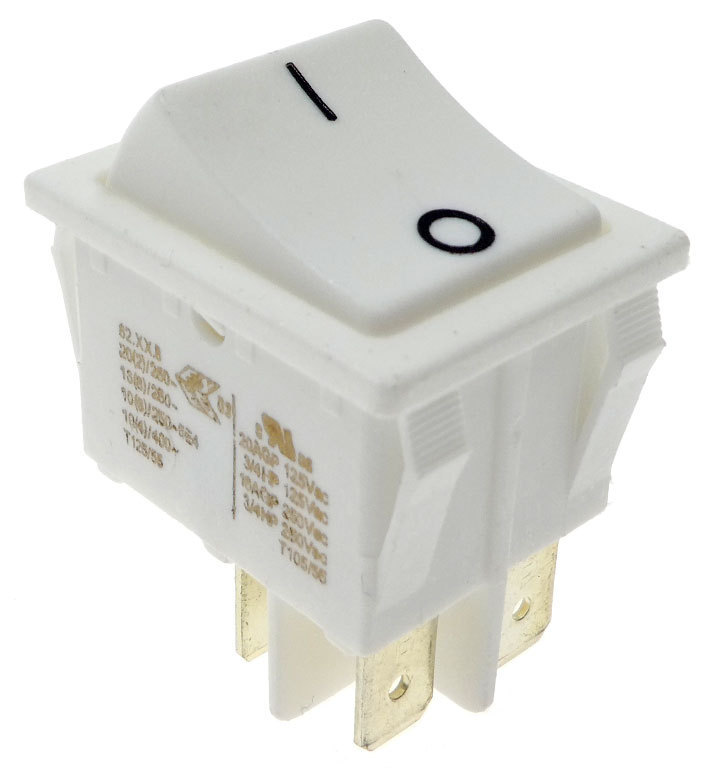 Switch, white 16A 250V 22x30mm - fhp.fi - appliance spare parts