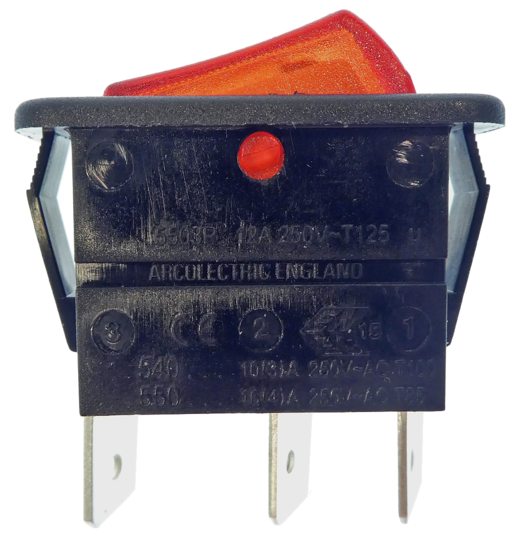 Power switch 16A red 11x30mm - fhp.fi - appliance spare parts