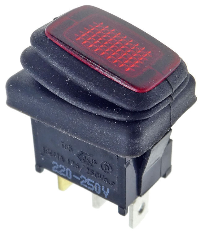 Rocker switch, red shielded 13x19mm 250V 16A - fhp.fi - appliance spare ...