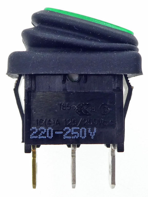 Rocker switch, green shielded 13x19mm 250V 16A - fhp.fi - appliance ...