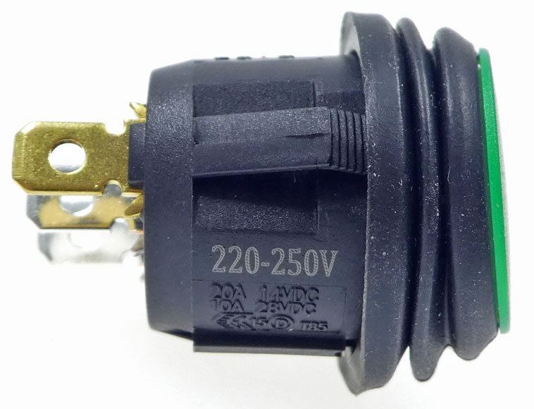 Rocker switch, green shielded 21mm 250V 10A - fhp.fi - appliance spare ...