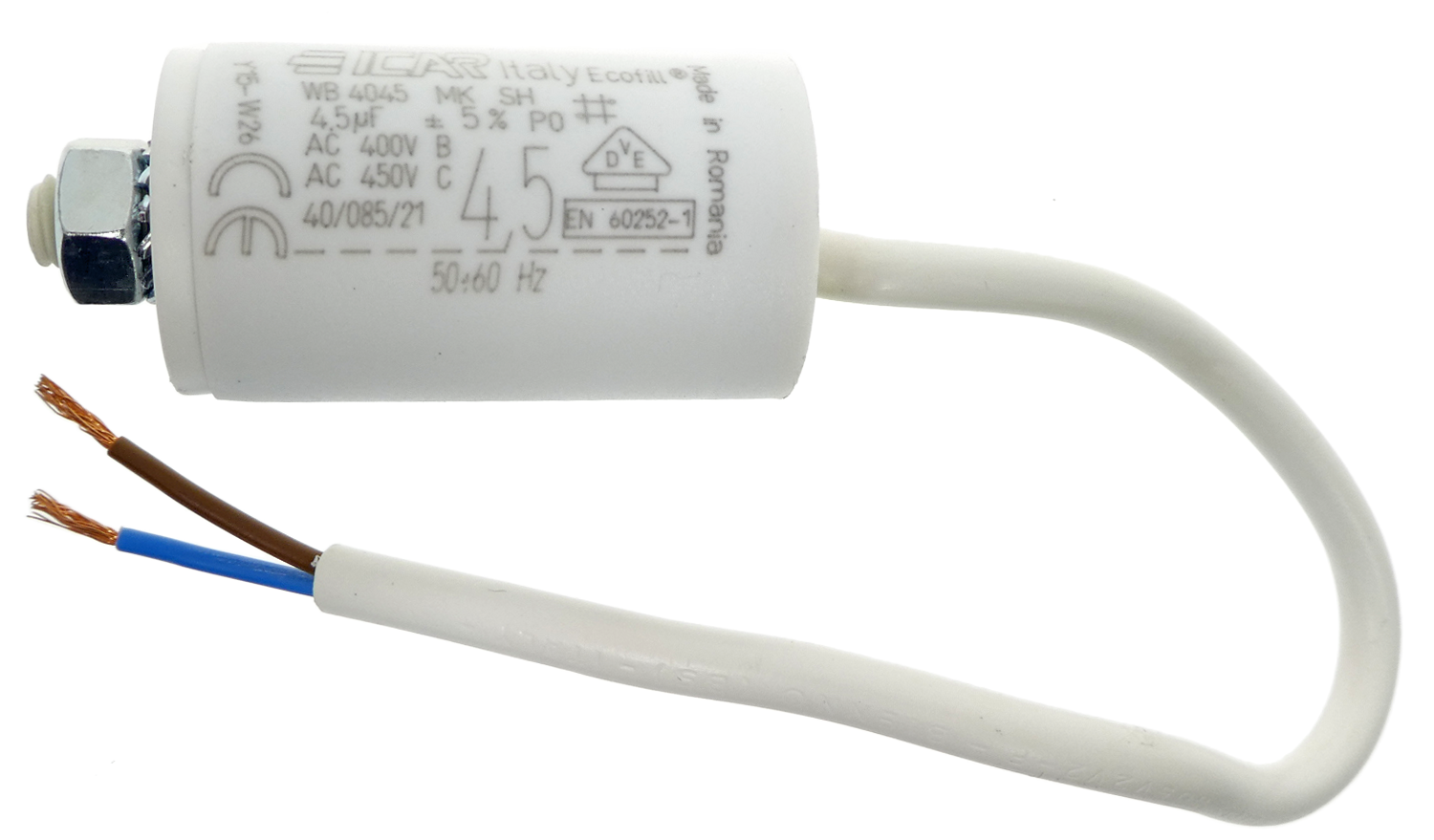 Start capacitor with cable 4,5µF - fhp.fi - appliance spare parts